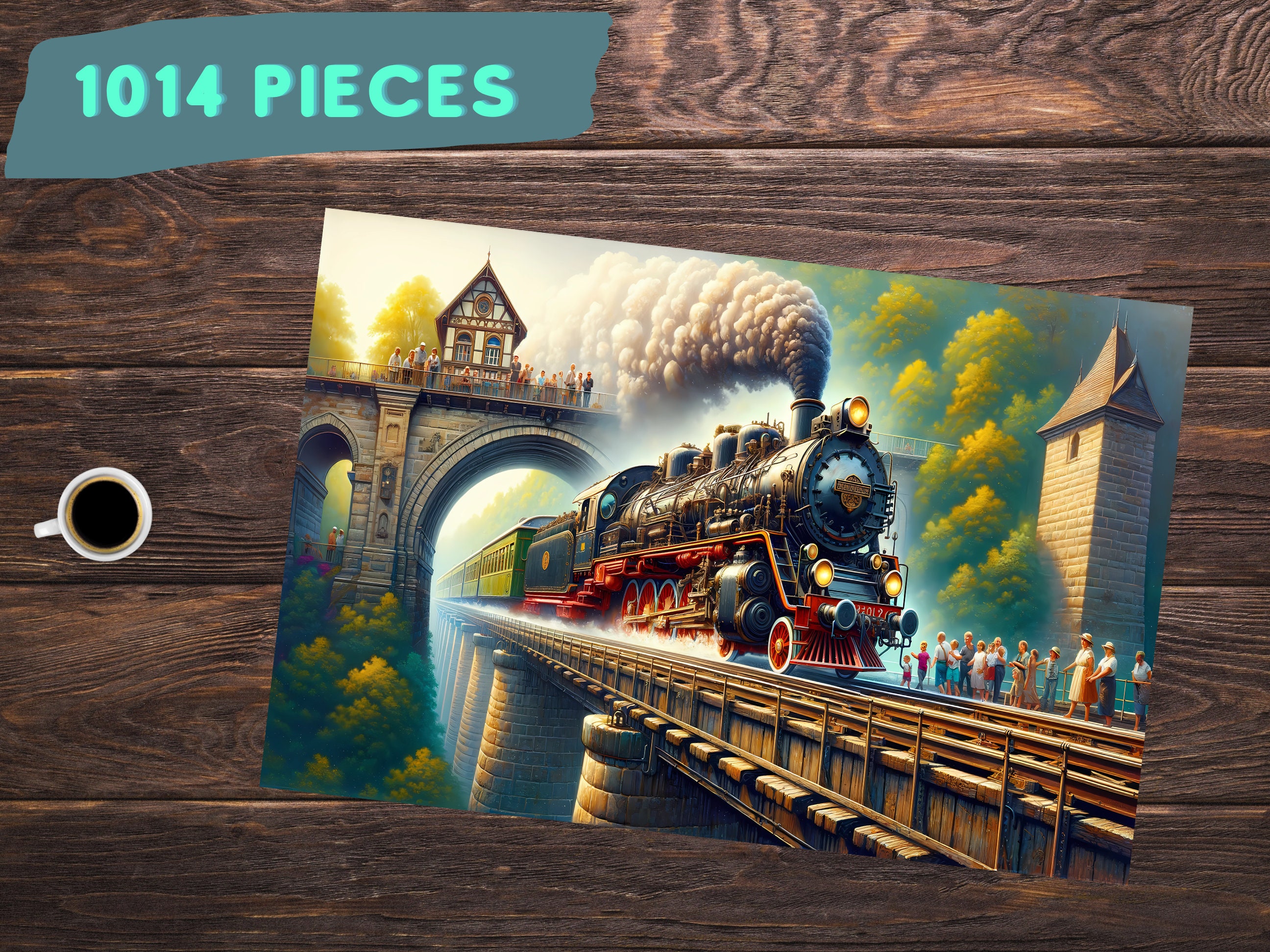 Vintage Train Puzzle - Classic Locomotive, Vibrant Chipboard Jigsaw ...