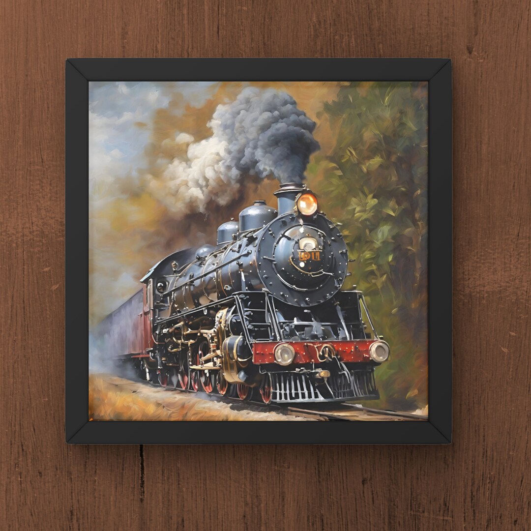 Vintage Steam Locomotive Oil Print Instant Download Steam Train Iron ...