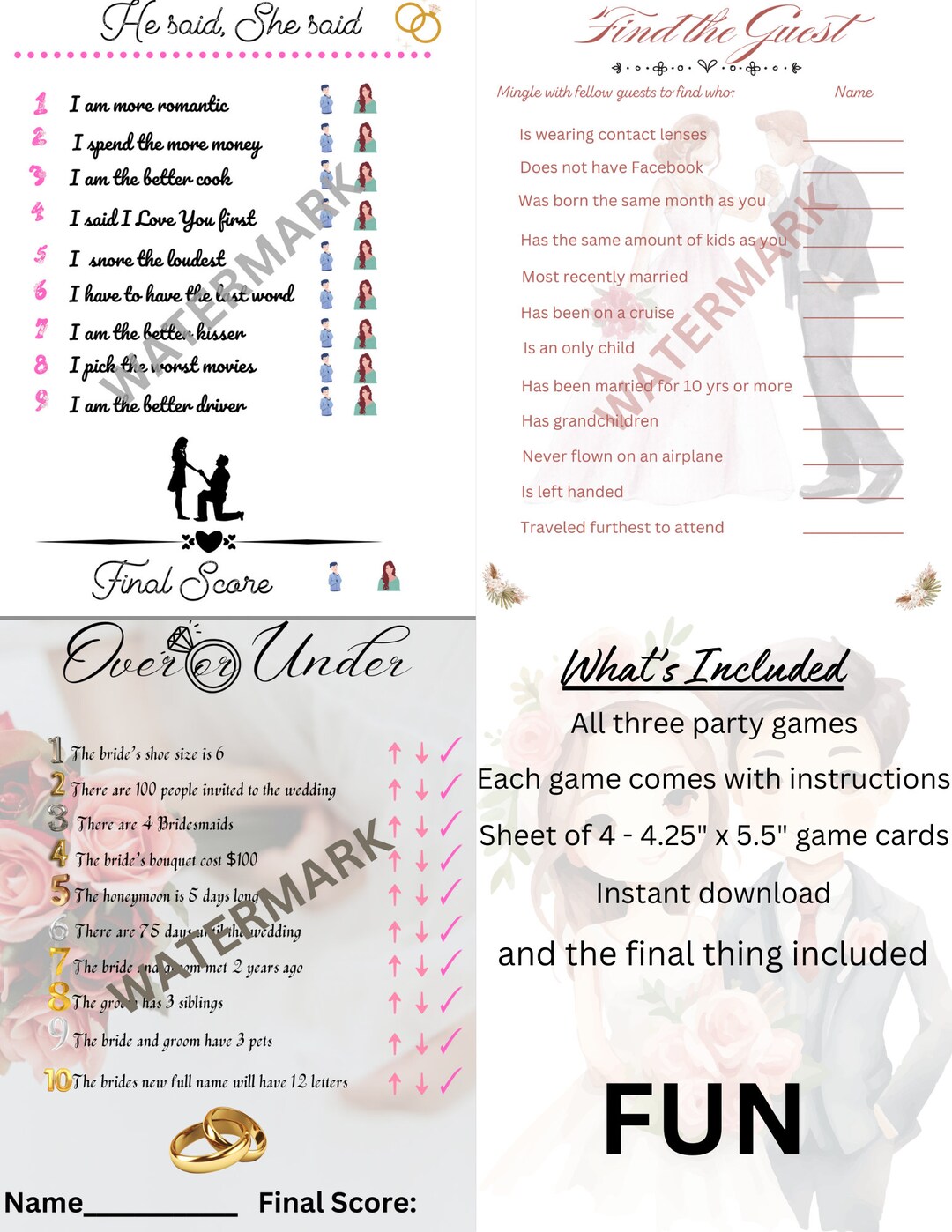 Unforgettable Bridal Shower Fun: 3-game Set for Instant Download - Etsy