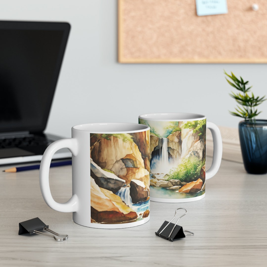 Outdoor Waterfall Watercolor Design Perfect for Coffee Lovers Handmade ...