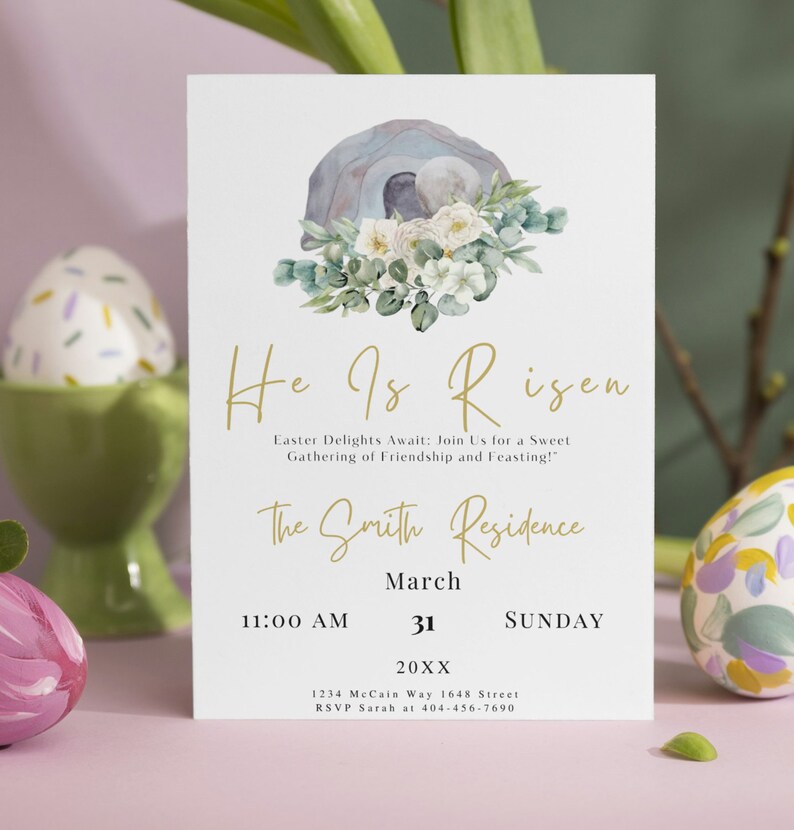 He is Risen Easter Egg Hunt Invitation Template, Bunny Egg Hunt Invite ...