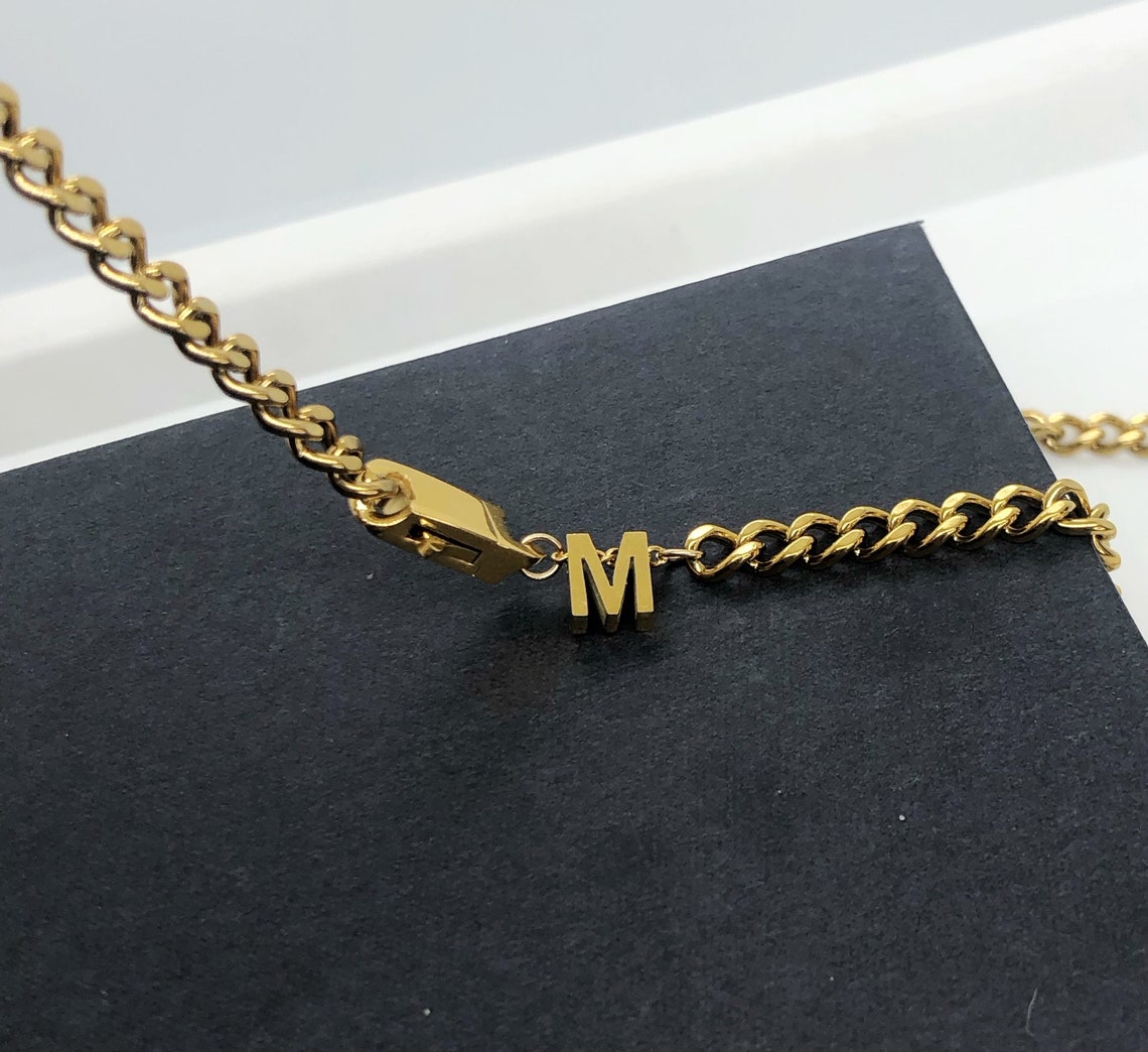 Gold Initial Necklace for Men, Custom Letter Name Choker, Stainless ...