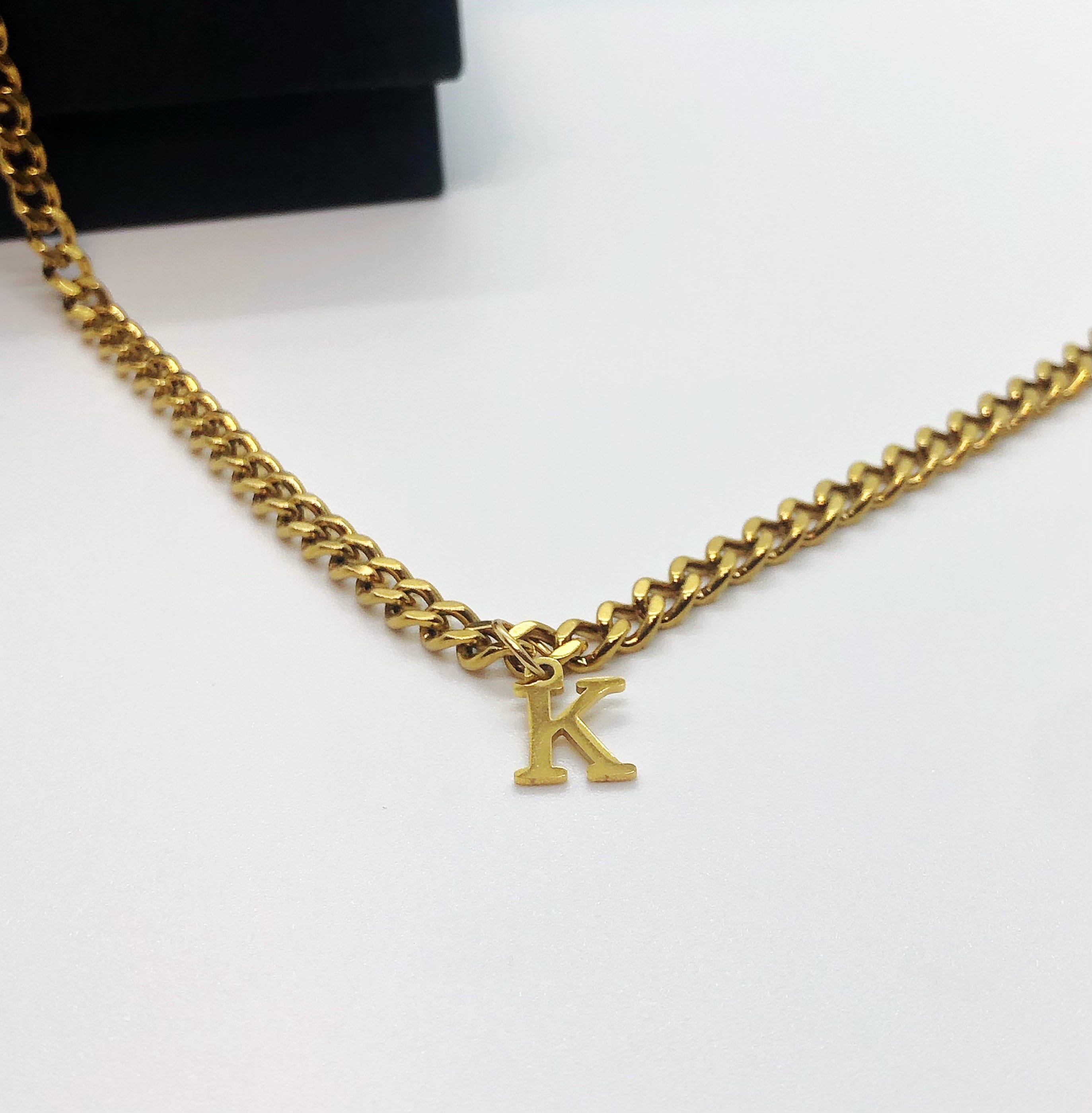 Mens Gold Letter Pendant Necklace, Silver Cuban Chain Initial Choker ...