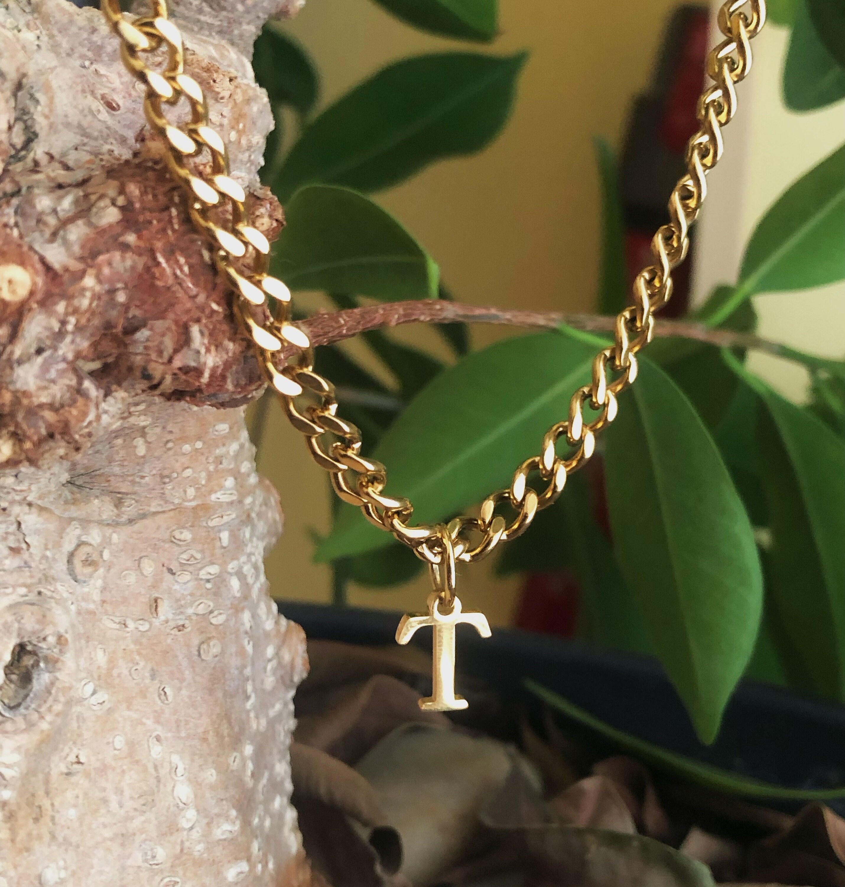 Mens Gold Letter Pendant Necklace, Silver Cuban Chain Initial Choker ...