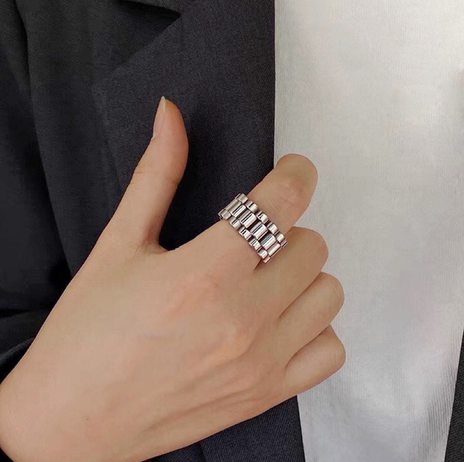 Silver Watch Band Chain Ring for Women, Gold Chunky Rolex Style Chain ...