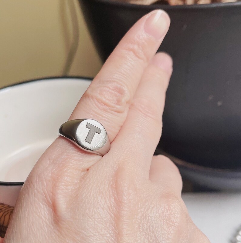 Men Gothic Initial Pinky Ring, Monogram Letter Signet Ring for Women ...