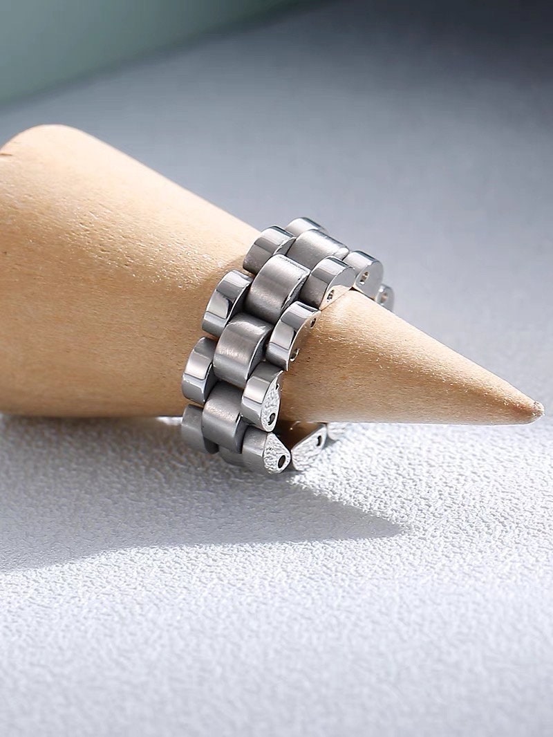 Silver Watch Band Chain Ring for Women, Gold Chunky Rolex Style Chain ...