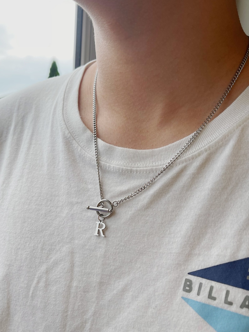 Men’s Cuban Chain Initial Necklace, Letter Pendant Choker, Waterproof ...