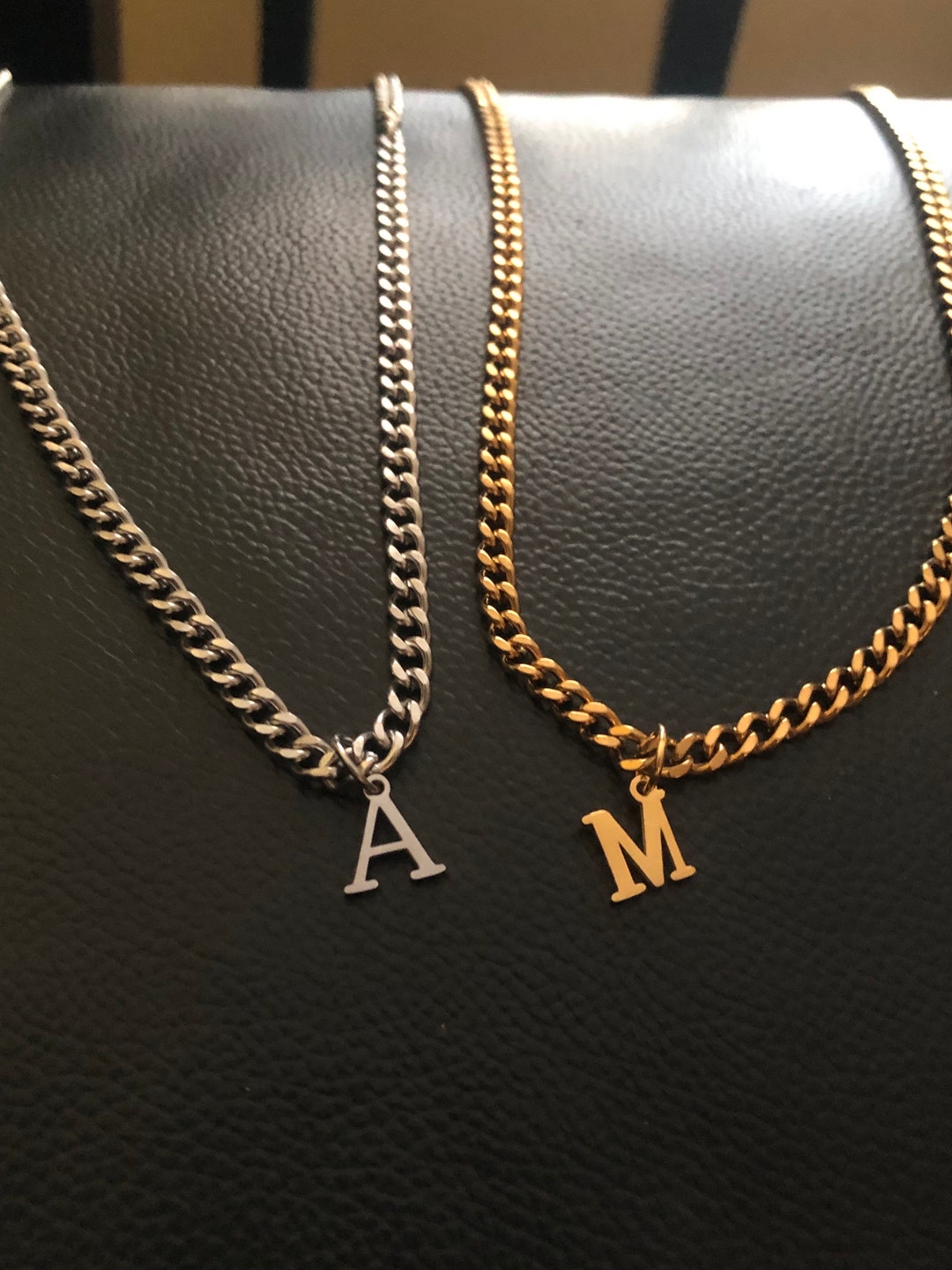 Men’s Letter Pendant Necklace, Cuban Chain Initial Choker, Waterproof ...