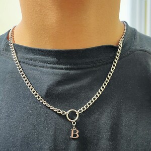Men’s Cuban Chain Initial Necklace, Letter Pendant Choker, Waterproof ...