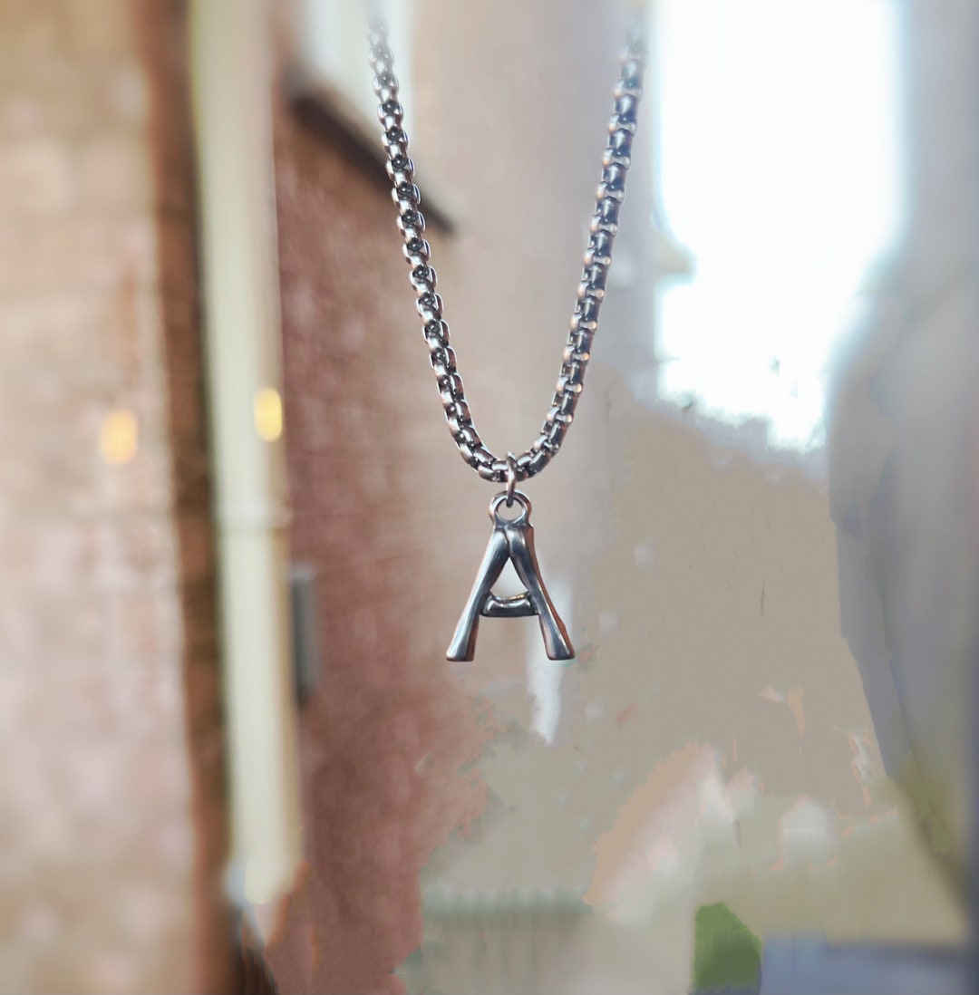 Mens Bone Letter Necklace, Custom Bamboo Initial Pendant, Couple ...
