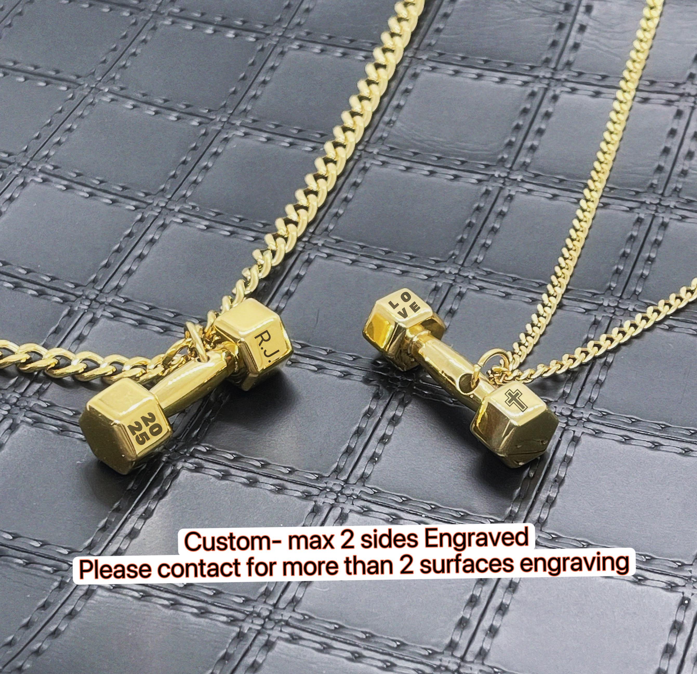Personalized Dumbbell Necklace -custom Engraved Steel Pendant- Fitness ...