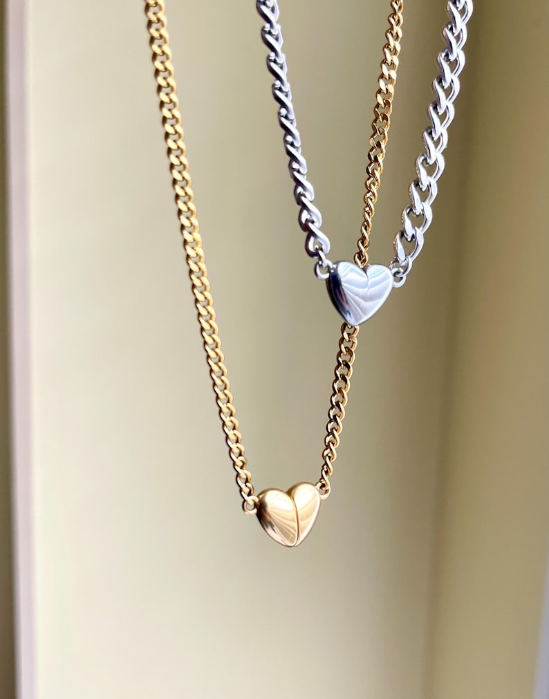 Silver Magnetic Heart Necklace, Gold Hidden Initial Necklace, Birthday ...