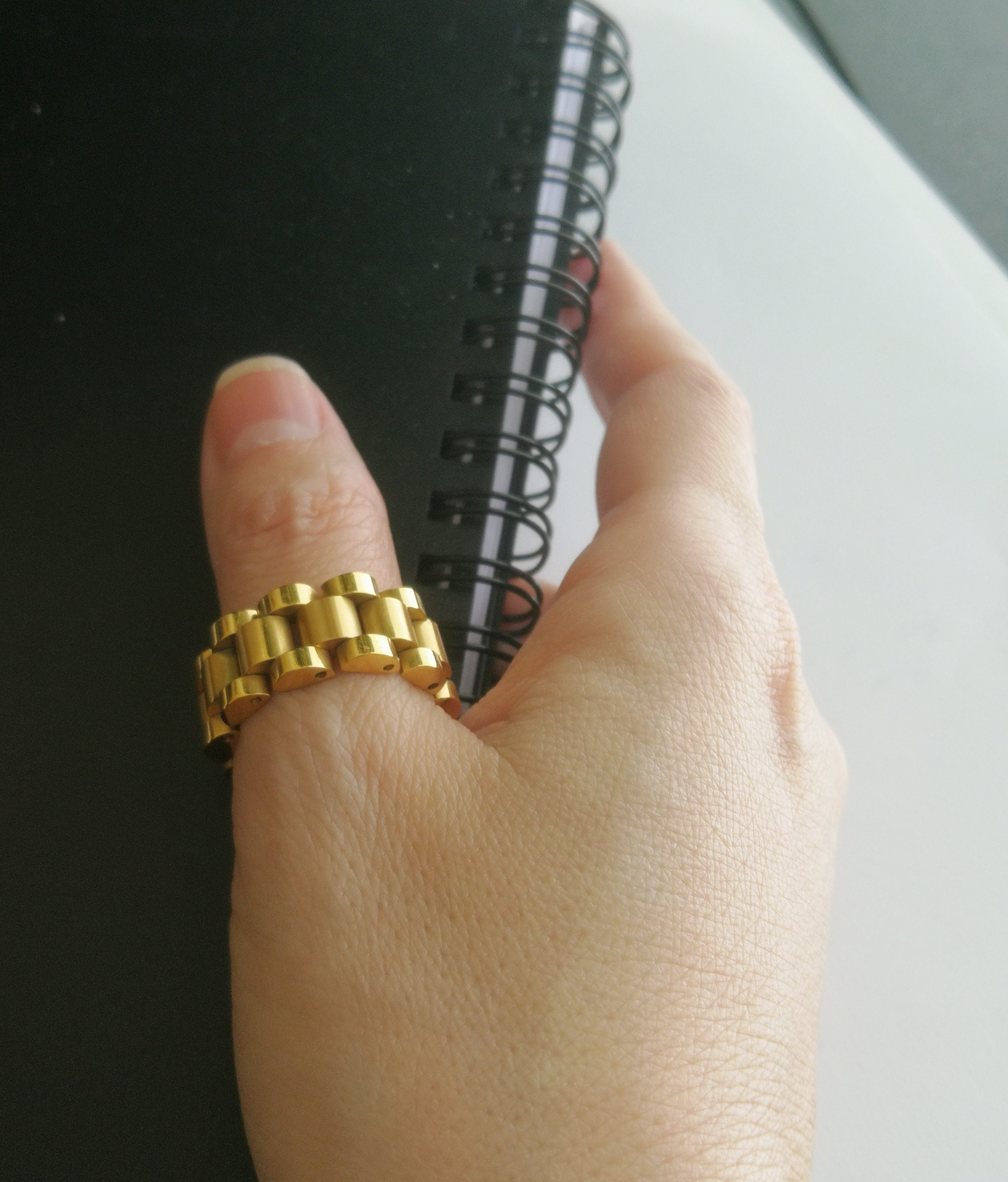 Silver Watch Band Chain Ring for Women, Gold Chunky Rolex Style Chain ...