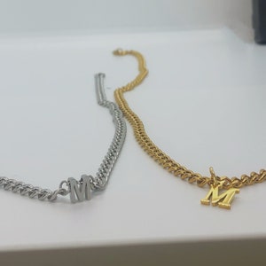 Men’s Gold Cuban Chain Initial Necklace, Silver Letter Pendant Choker ...