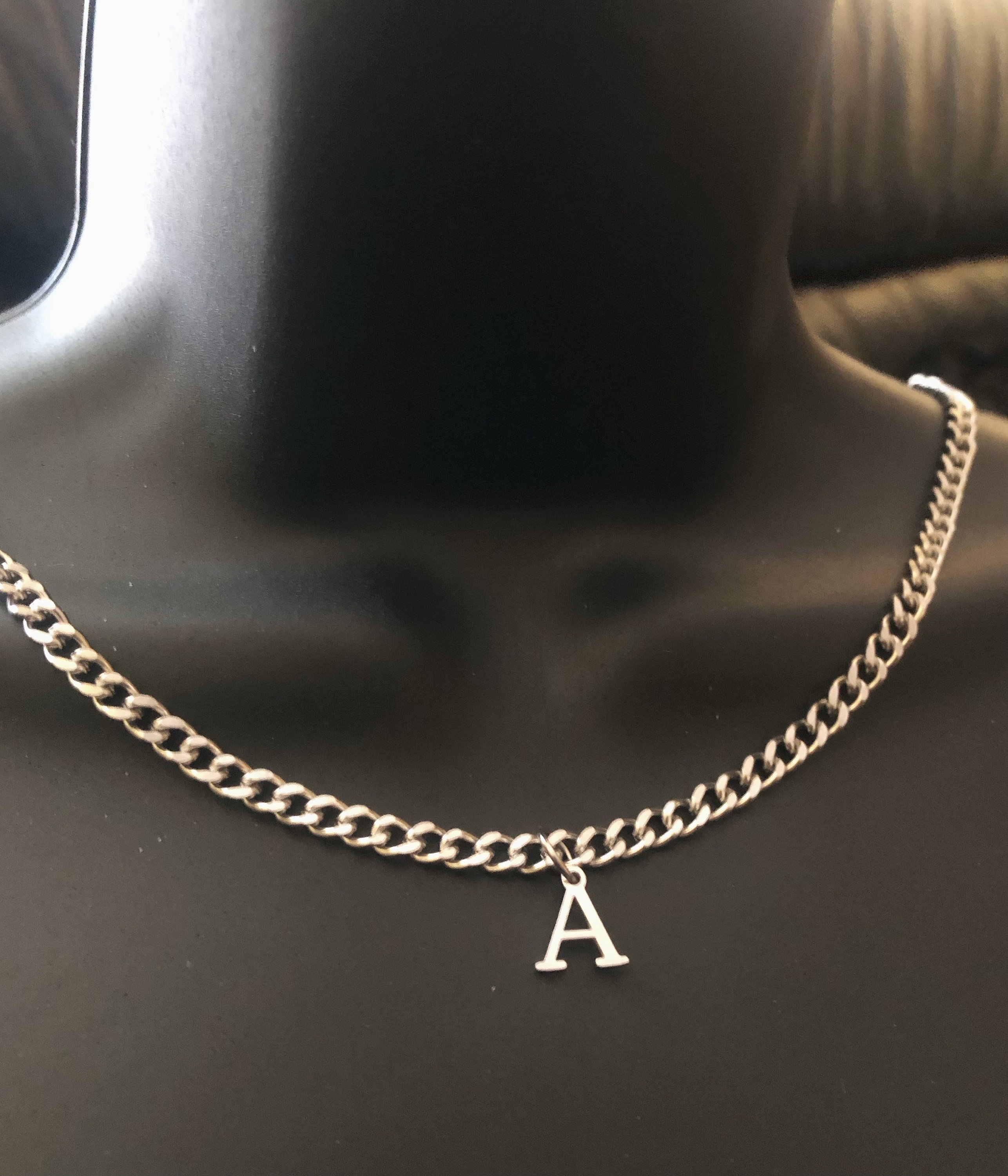 Mens Gold Letter Pendant Necklace, Silver Cuban Chain Initial Choker ...