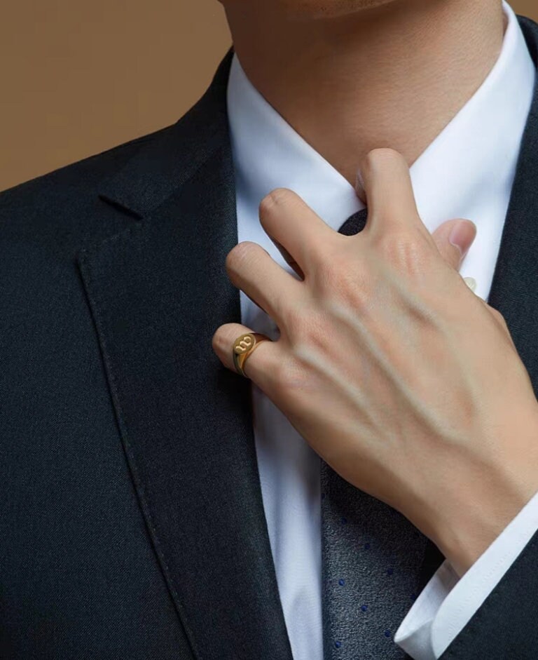 Men Gothic Initial Pinky Ring, Monogram Letter Signet Ring for Women ...