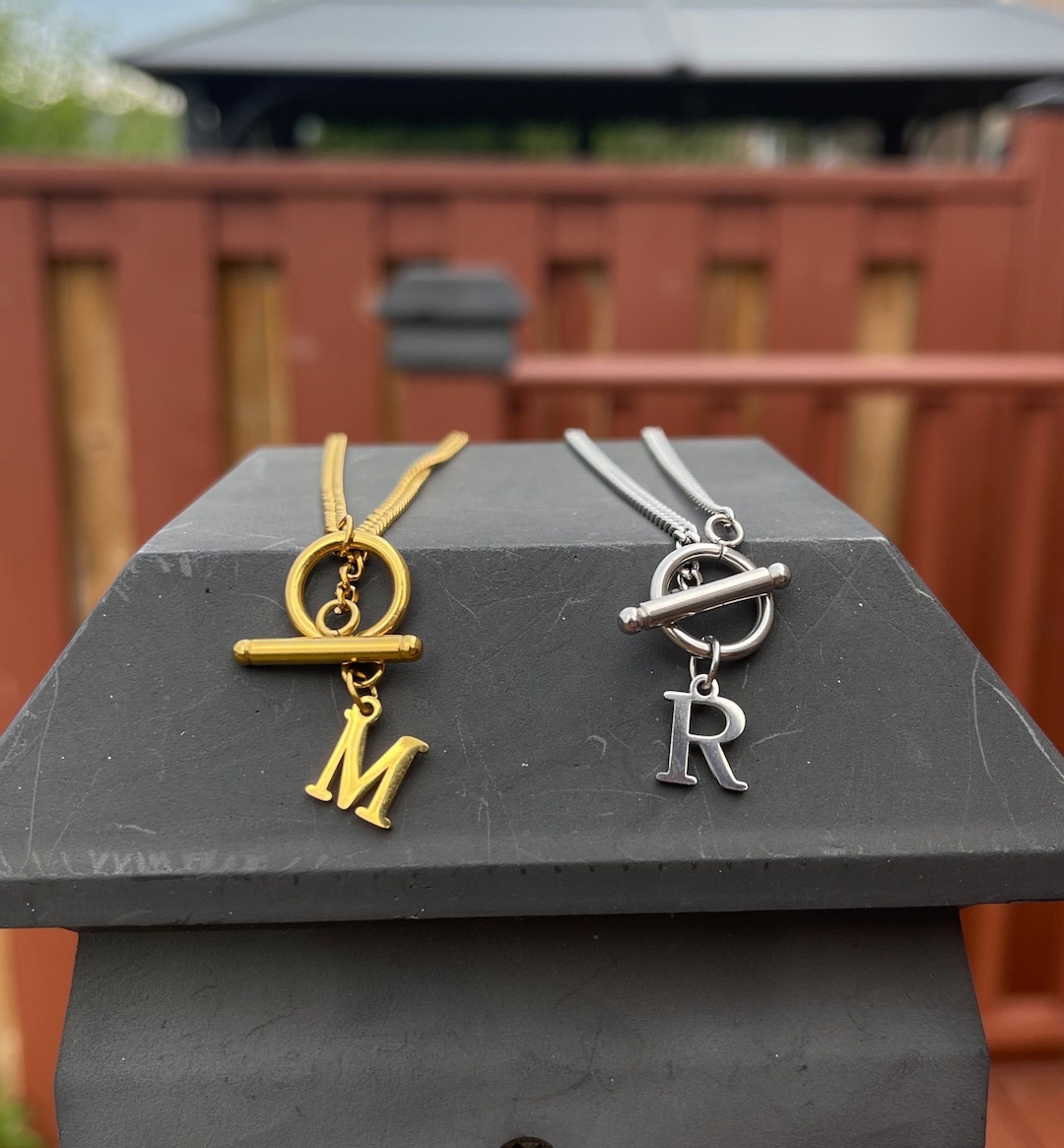 Men’s Cuban Chain Initial Necklace, Letter Pendant Choker, Waterproof ...