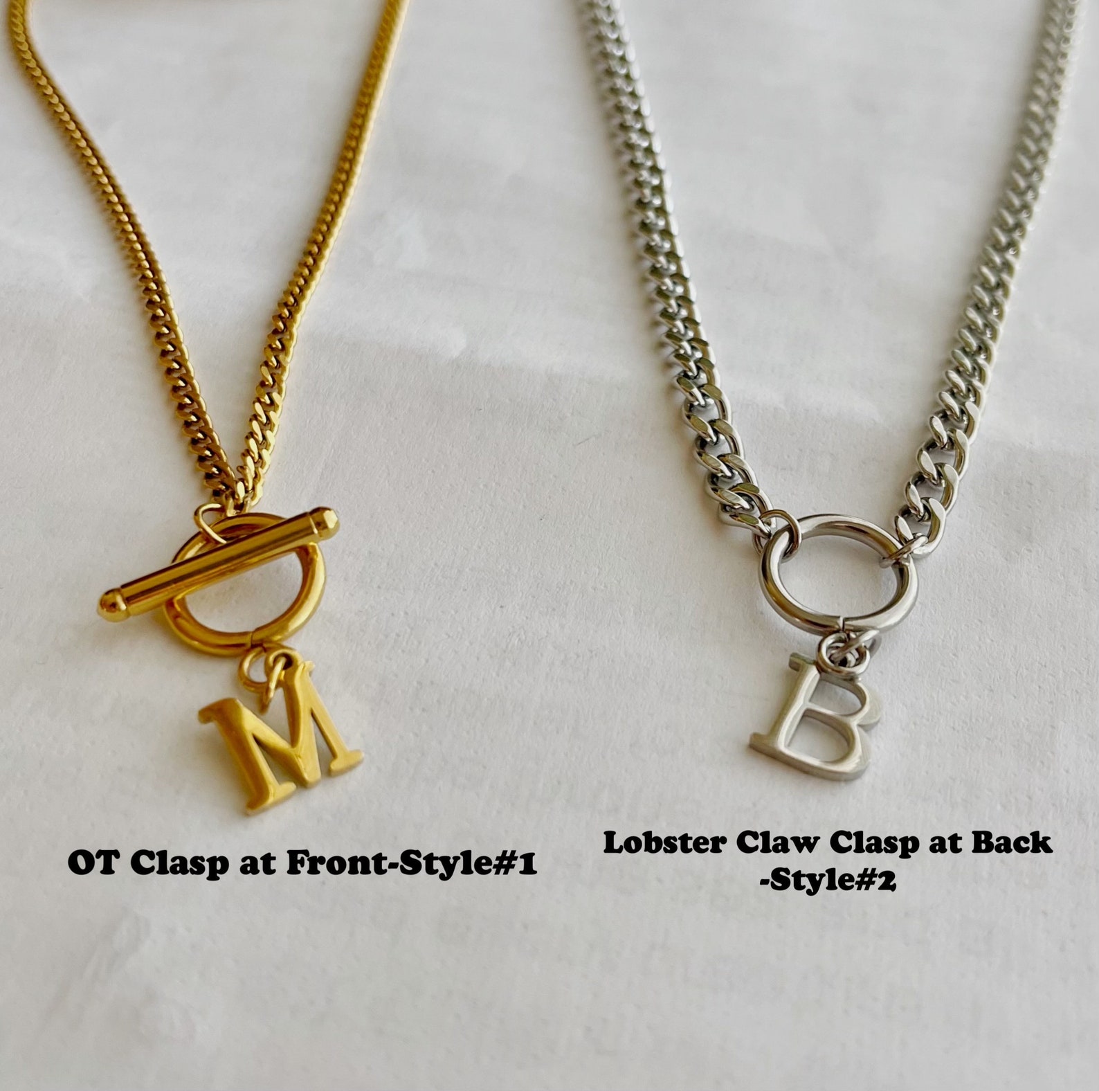 Men’s Cuban Chain Initial Necklace, Letter Pendant Choker, Waterproof ...