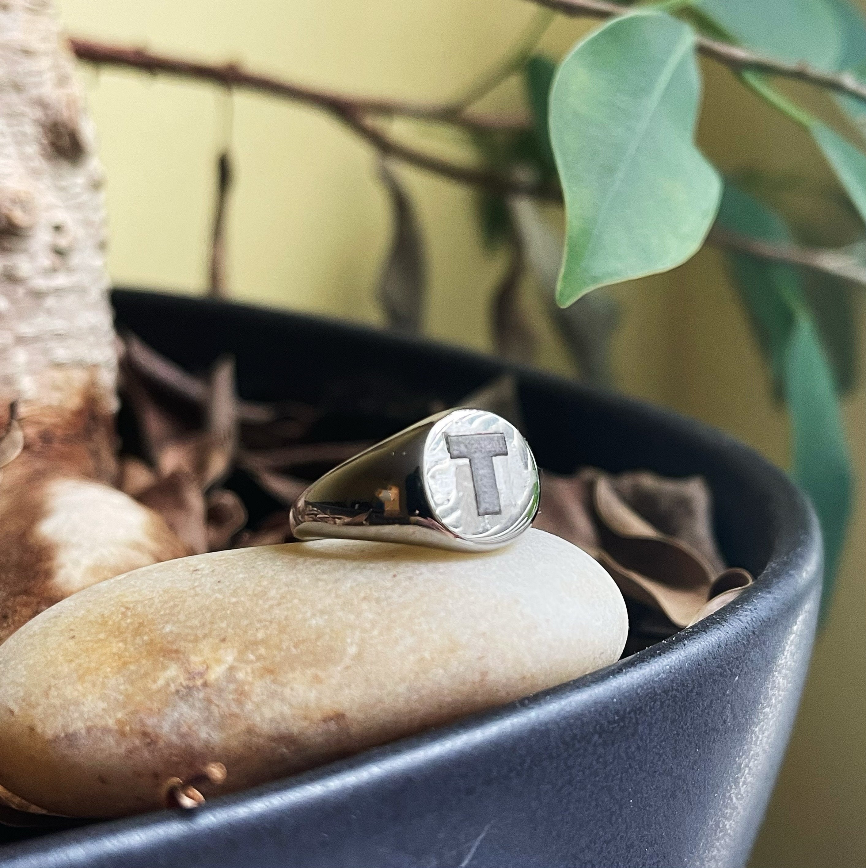 Men Gothic Initial Pinky Ring, Monogram Letter Signet Ring for Women ...