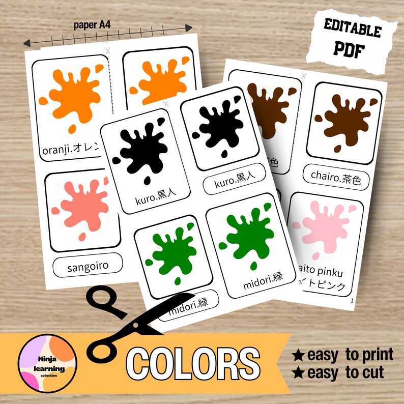 COLOR. 20 Flash Card JAPAN. Learn Japanese. Printable PDF Preschool ...