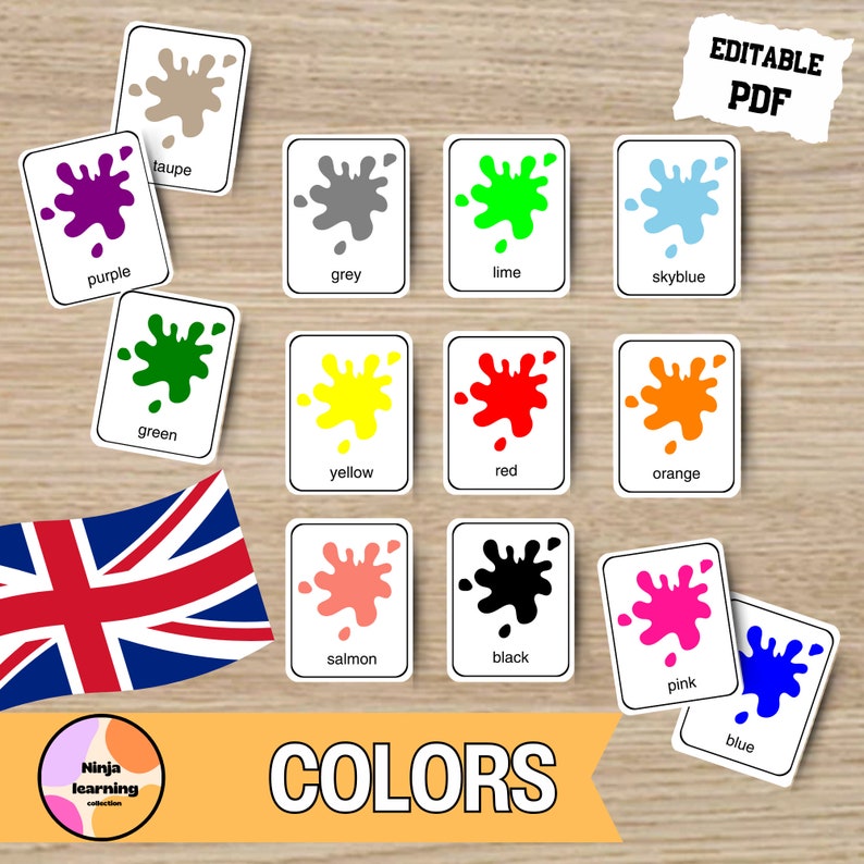 Flash Cards COLORS ENGLISH Edition • 20 Montessori Cards • Printable ...
