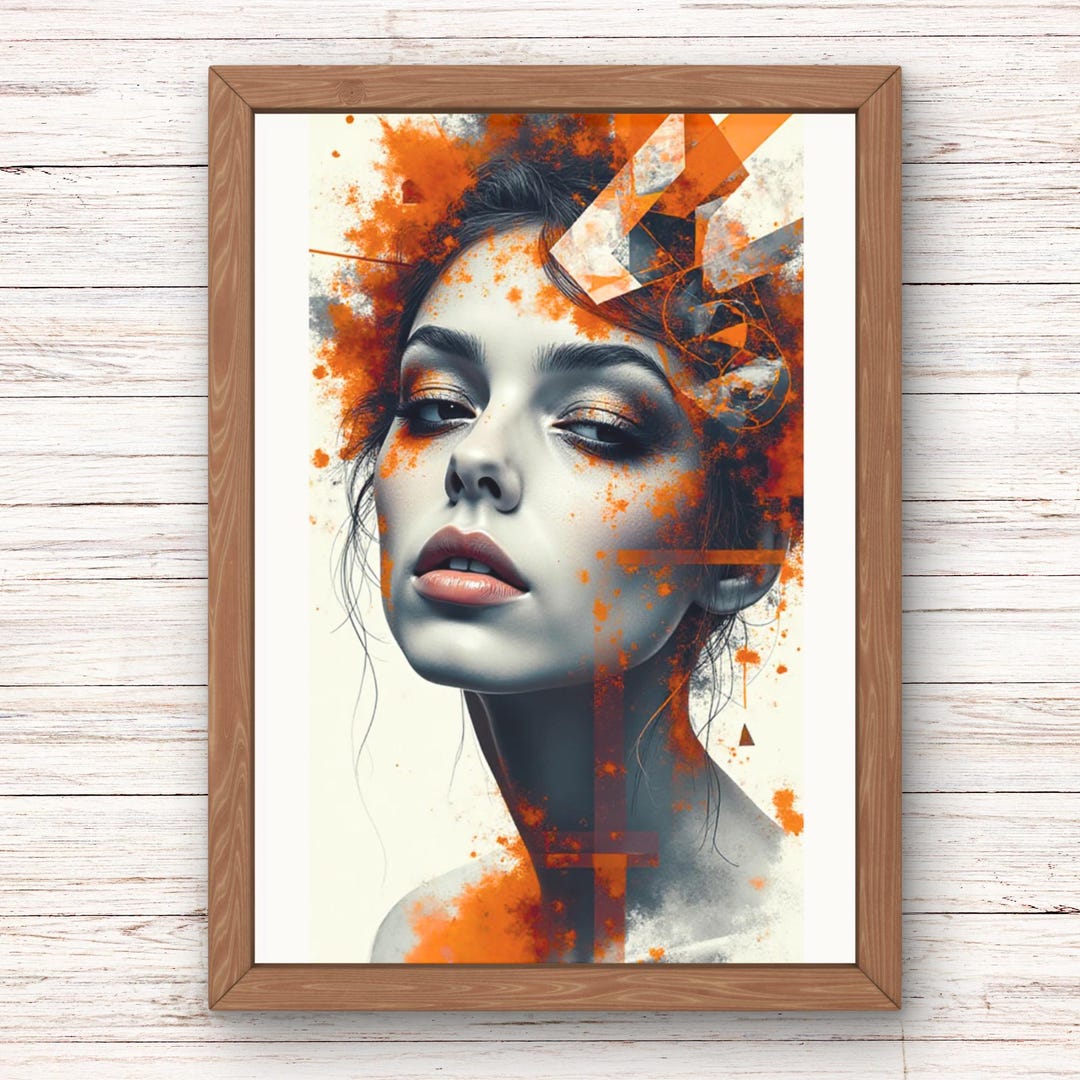 Abstract Vivid Portrait Wall Art | Geometric Human Face Poster | Modern ...