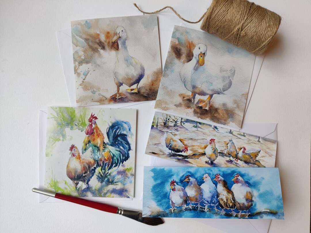 Chickens Ducks Rooster Farm Yard Animal Art Greeting Card Collection ...