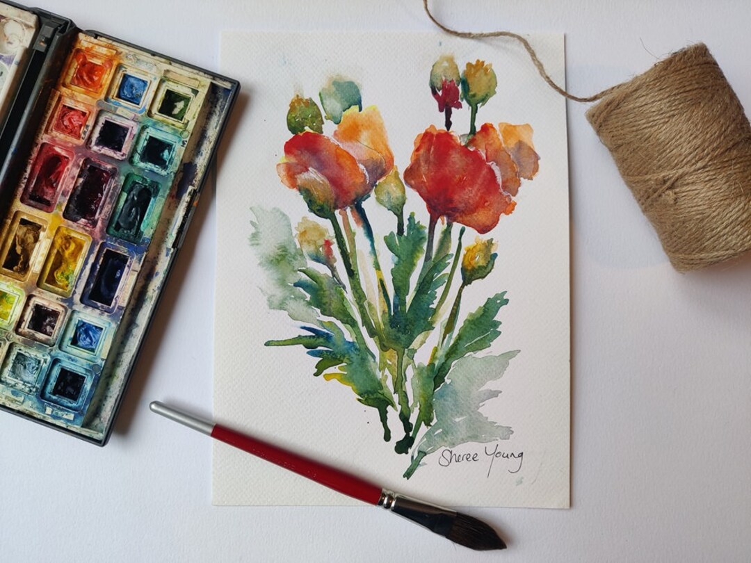 Original Watercolour Art Poppies Flower Wall Painting, Armistice Day ...
