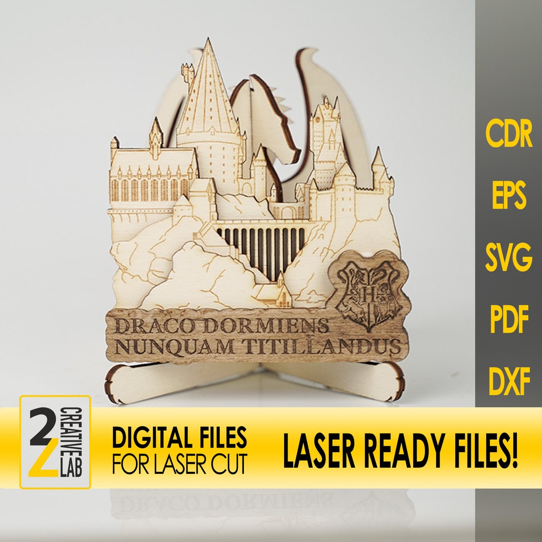 Multilayer Laser Cut File of a View of Hogwarts Castle With the Motto ...