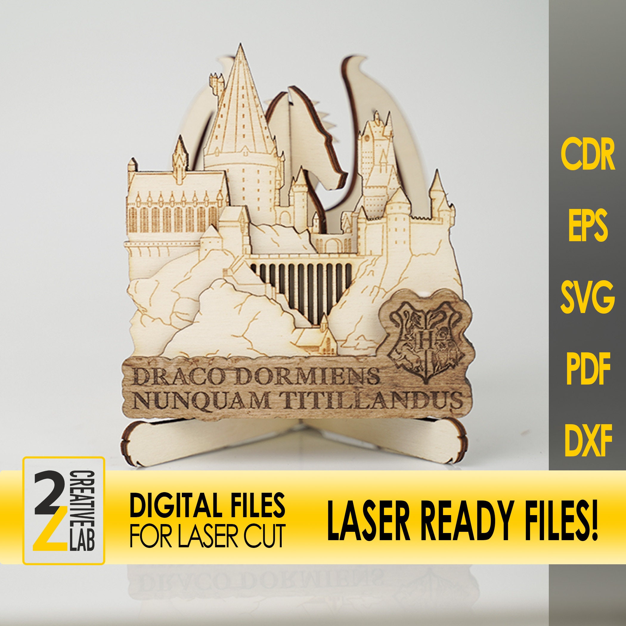 Multilayer Laser Cut File of a View of Hogwarts Castle With the Motto ...