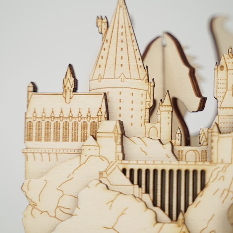 Multilayer Laser Cut File of a View of Hogwarts Castle With the Motto ...