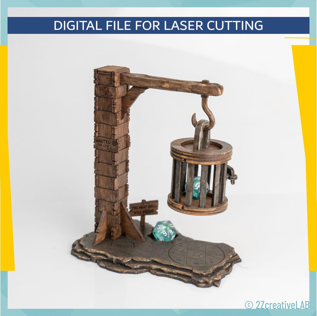 Dice Jail SVG Laser Cut File, Gallows Holder for DND With Removable ...