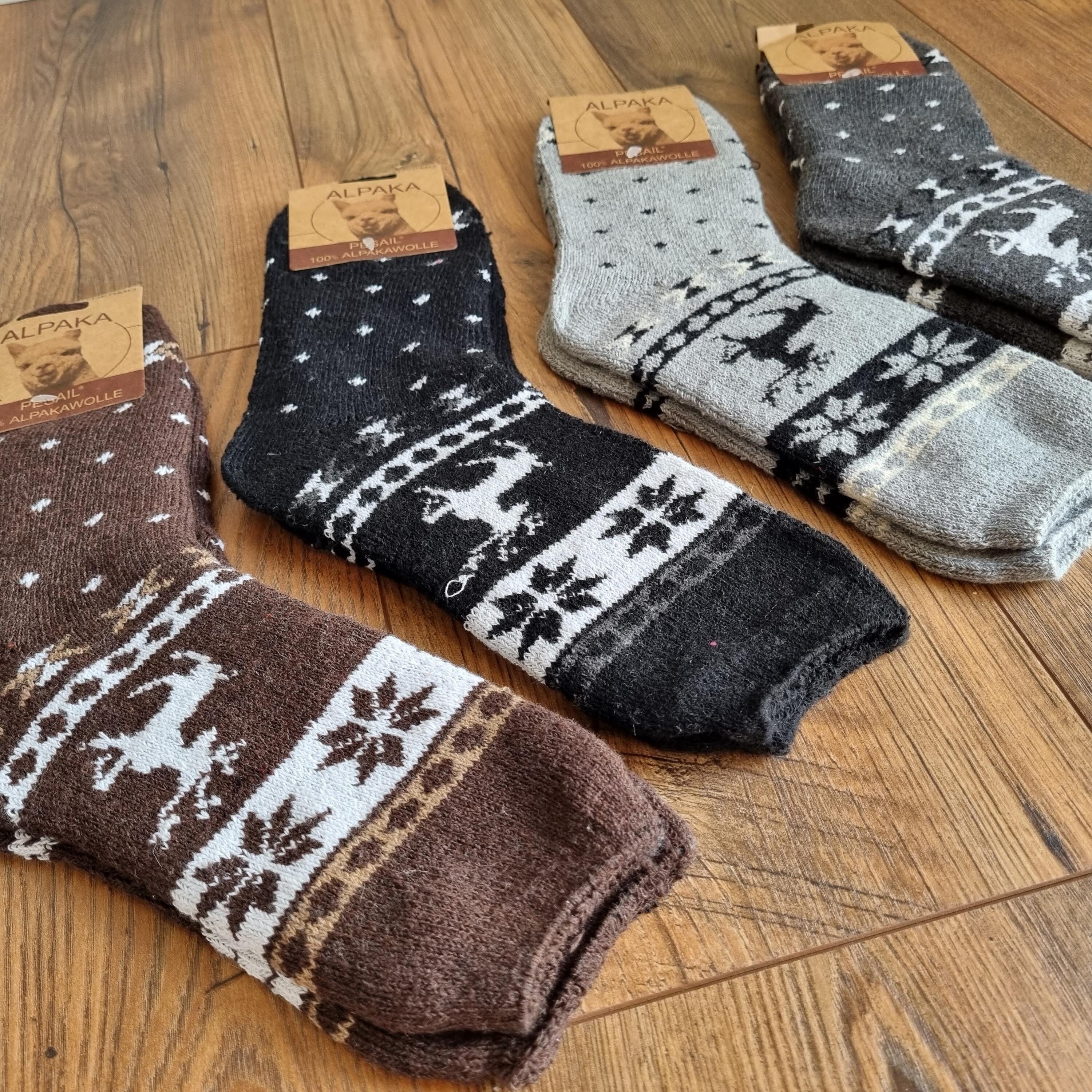 2 X 100% Alpaca Wool Winter Socks Cozy, Warm & Soft With Deer and ...