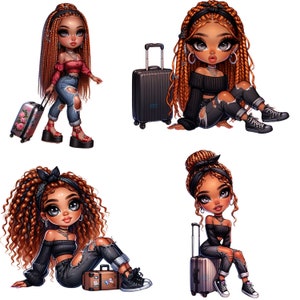 Chibi Travel Girls Clipart Globetrotting Chibi Girls Digital Art Cute ...