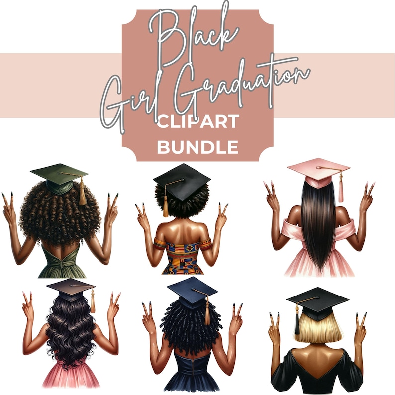 Black Girl Graduation Clipart: Watercolor PNG Bundle (digital Download ...