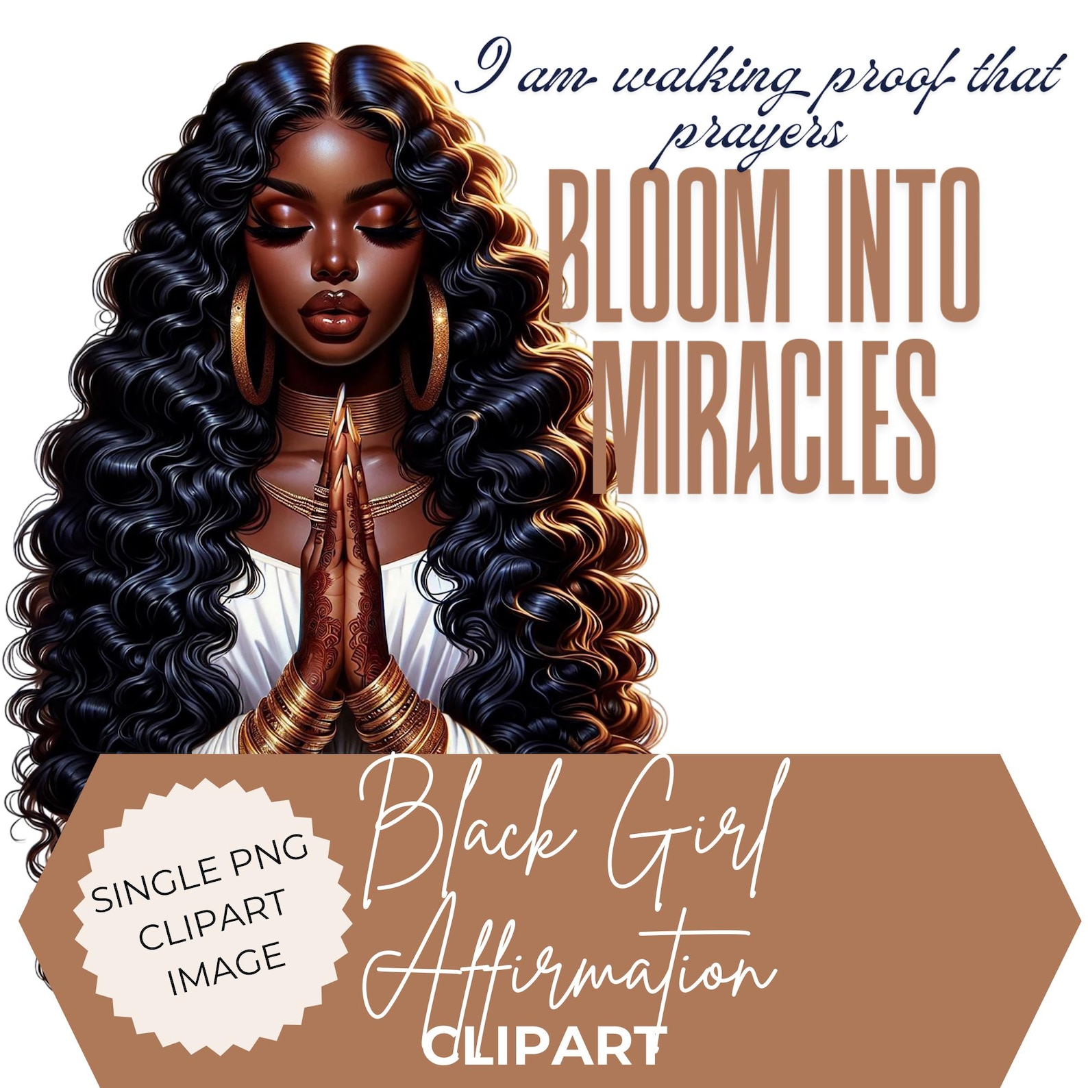 Black Girl Affirmation Clipart: Empowering Prayer PNG (digital Download ...