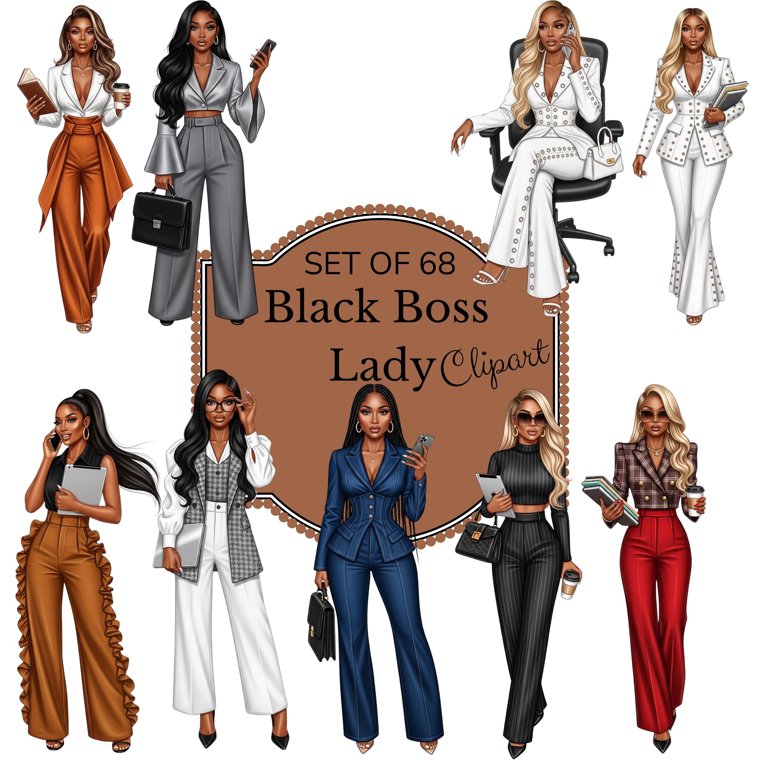 Black Boss Lady Clipart Bundle: Empowering PNG Graphics (digital ...