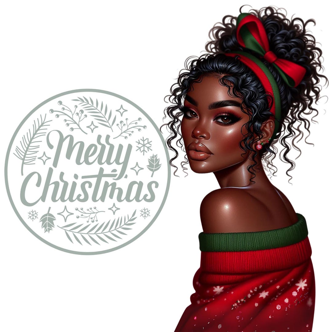 Black Girl Christmas Clipart: African American Woman PNG, Holiday ...