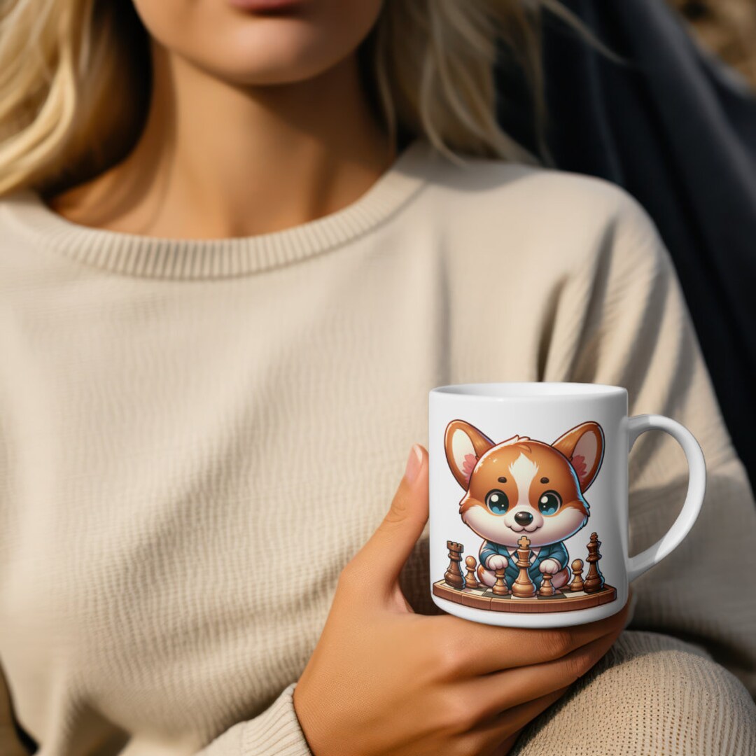 Cartoon Corgis Playing Chess Mug Cute Dog Lover Coffee Cup 11oz Ceramic ...