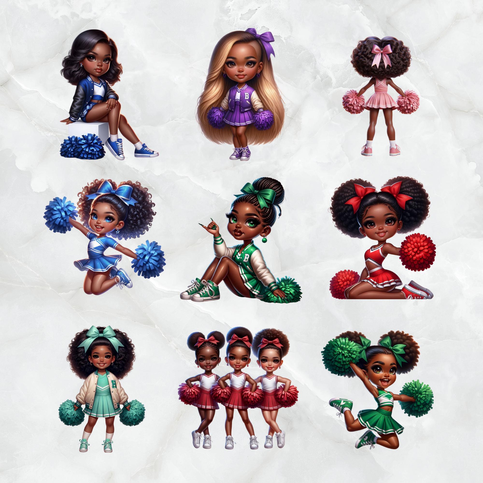 Black Chibi Cheerleader Clipart: PNG Bundle (digital Download) - Etsy