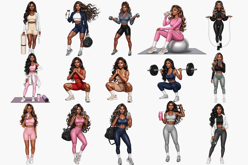 Woman Fitness Clipart, Gym Girl PNG, Digital Download, Workout Graphics ...