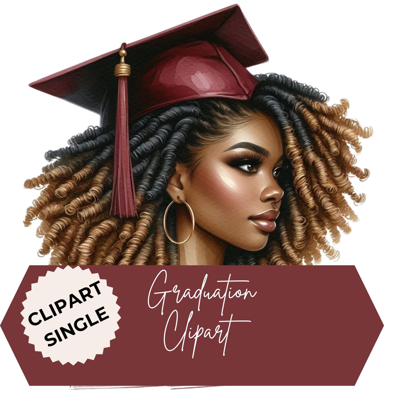 Ruby Red Grad Queen Clipart: African American Graduate PNG (digital ...