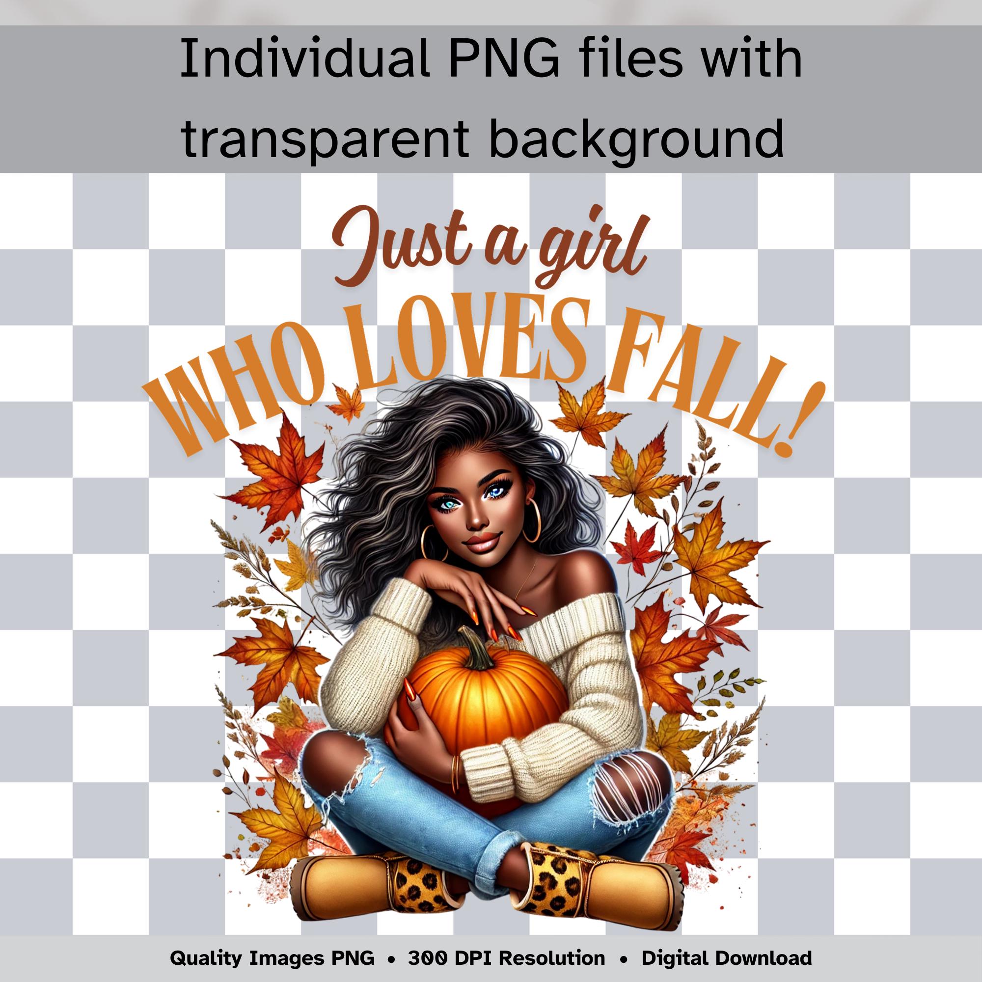 Black Girl Fall Clipart: Pumpkin Spice PNG, Cozy Autumn Art (digital ...