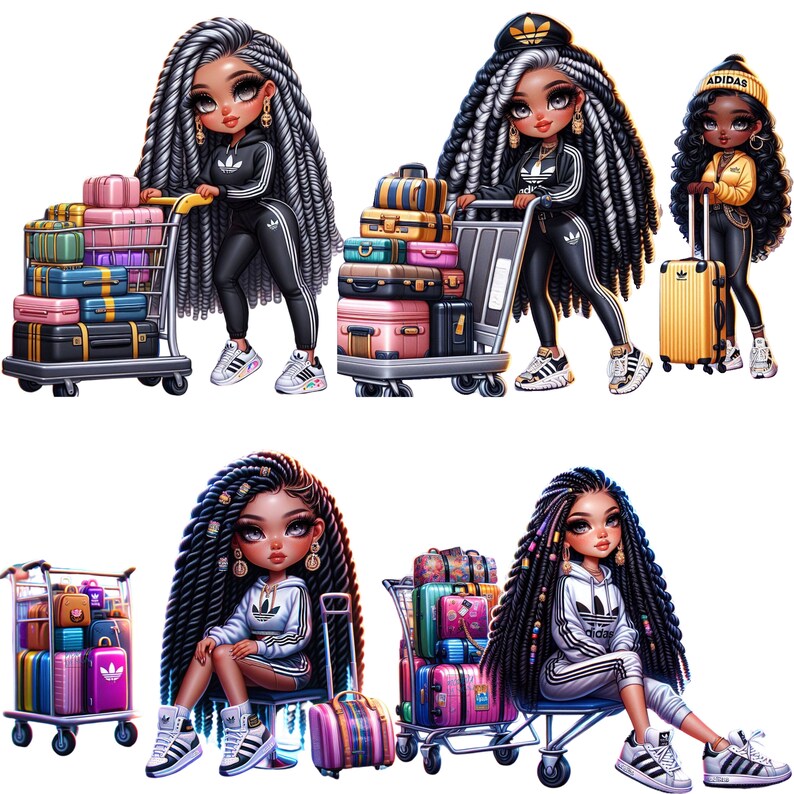 Chibi Travel Girls Clipart Globetrotting Chibi Girls Digital Art Cute ...