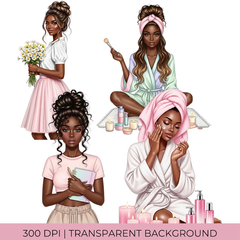 Black Girl Clipart Bundle: Daily Routine PNG Stickers (digital Download ...
