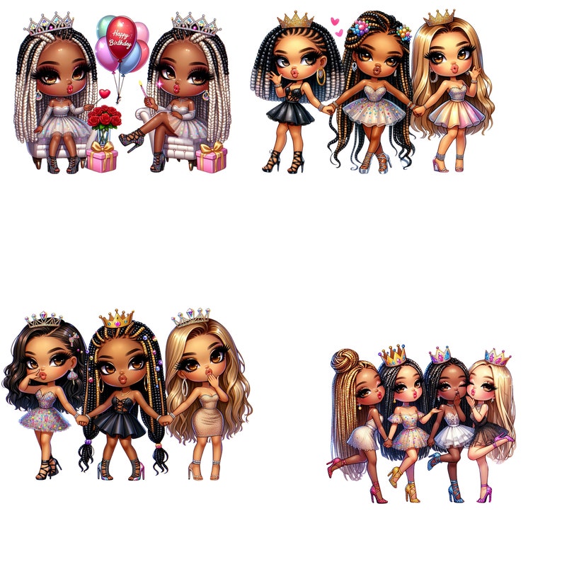 Chibi Birthday Girl and Friends Clipart Chibi Girl Birthday Bash ...