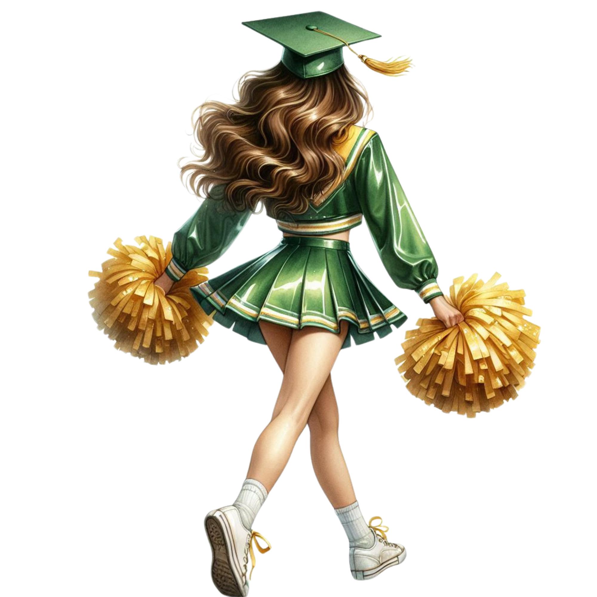 Cheerleader Graduation Clipart: Green & Gold Uniform (PNG Digital ...