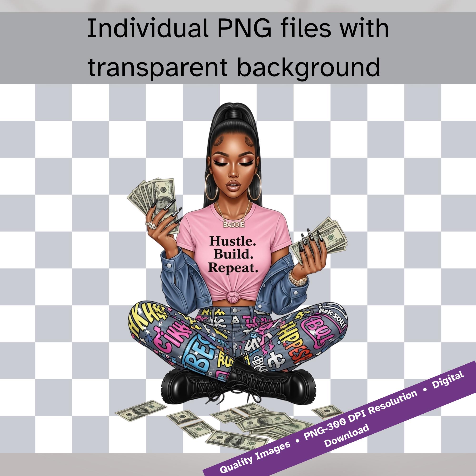 Black Girl Hustler Clipart: Urban Boss Babe PNG Graphics (digital ...