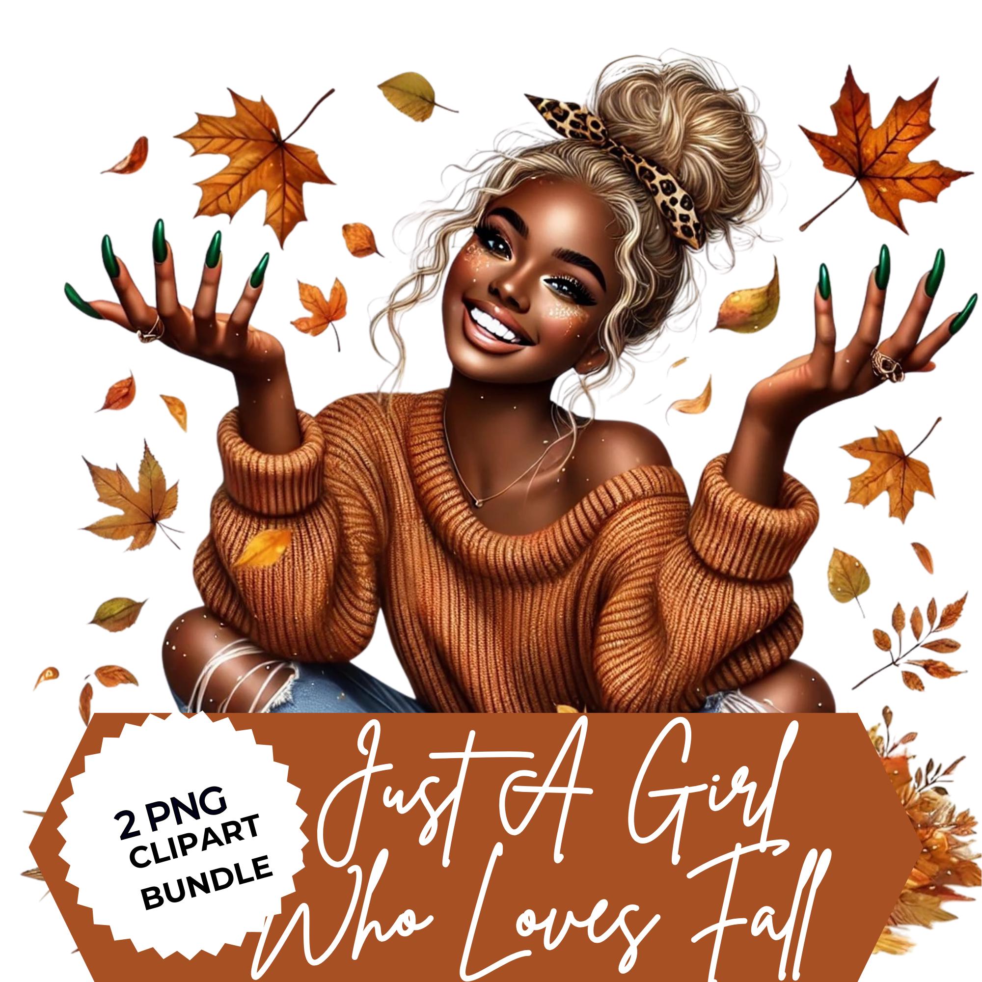 Black Girl Fall Clipart: Pumpkin Spice PNG, Cozy Autumn Art (digital ...